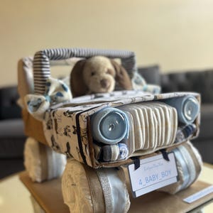 Puppy Dog Diaper Cake Car: Blue Baby Shower Centerpiece - Etsy