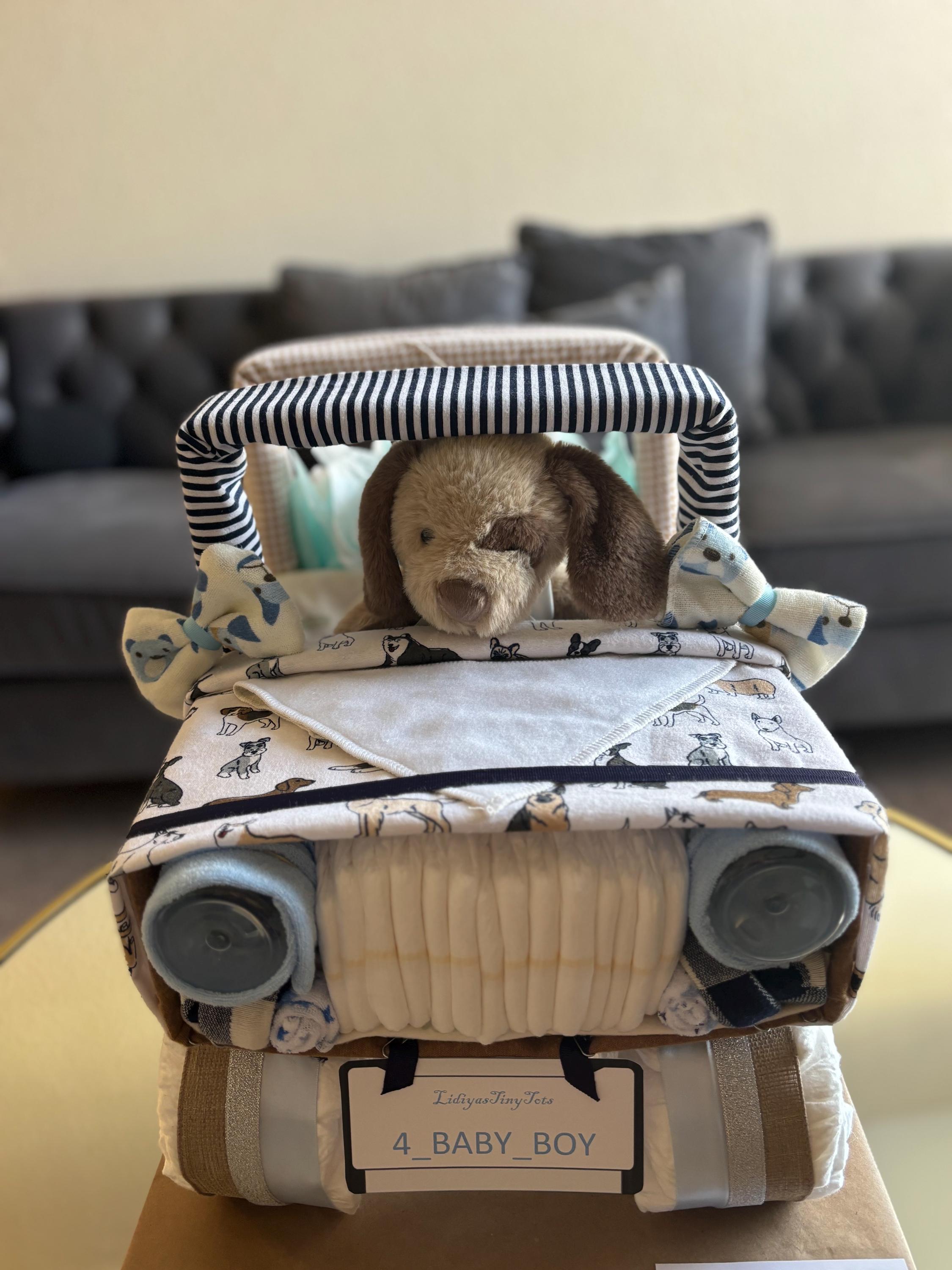 Puppy Dog Diaper Cake Car: Blue Baby Shower Centerpiece - Etsy