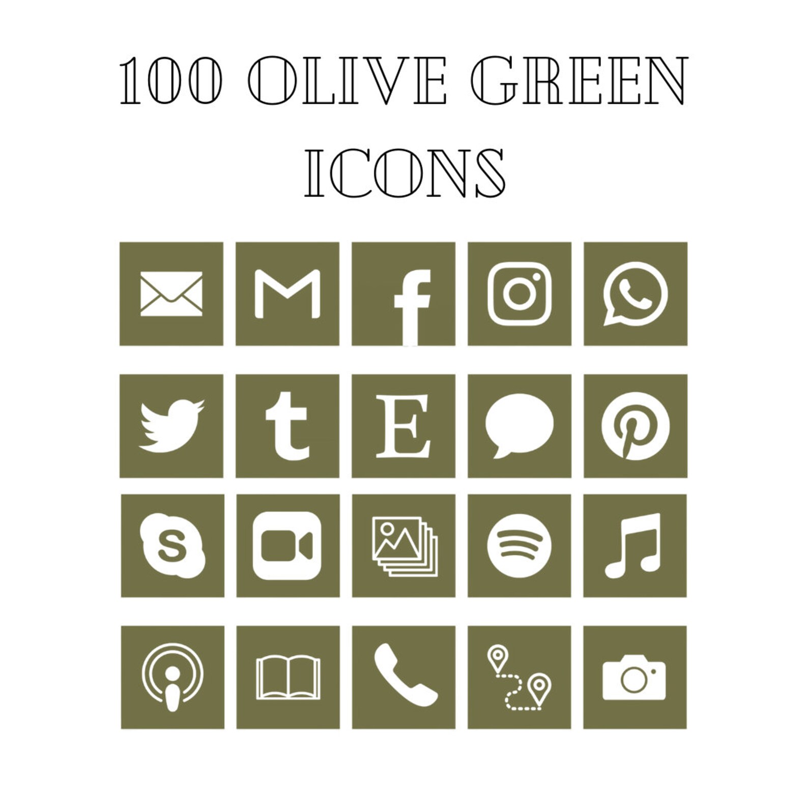 Green Ios Icons-olive Green Aesthetic-100 Ios 14 Icons-minimalist Ios ...