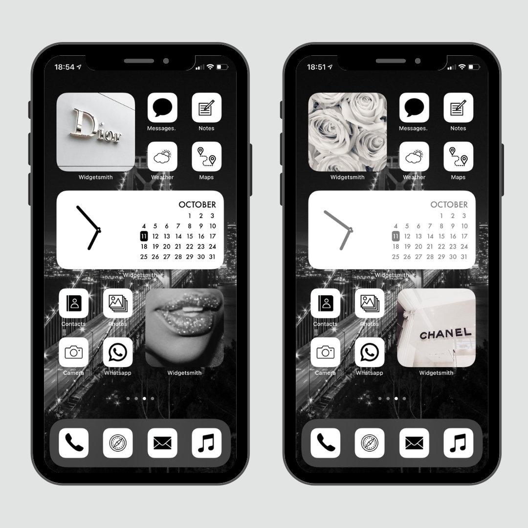 100 Ios 14 Aesthetic-ios14 Icon Pack-white Icons-black and White Ios 14 ...