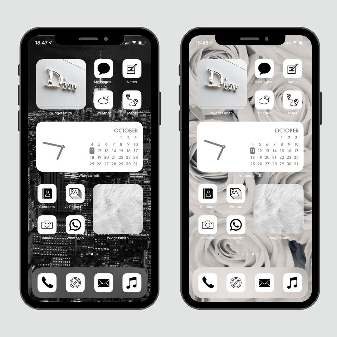 100 Ios 14 Aesthetic-ios14 Icon Pack-white Icons-black and White Ios 14 ...