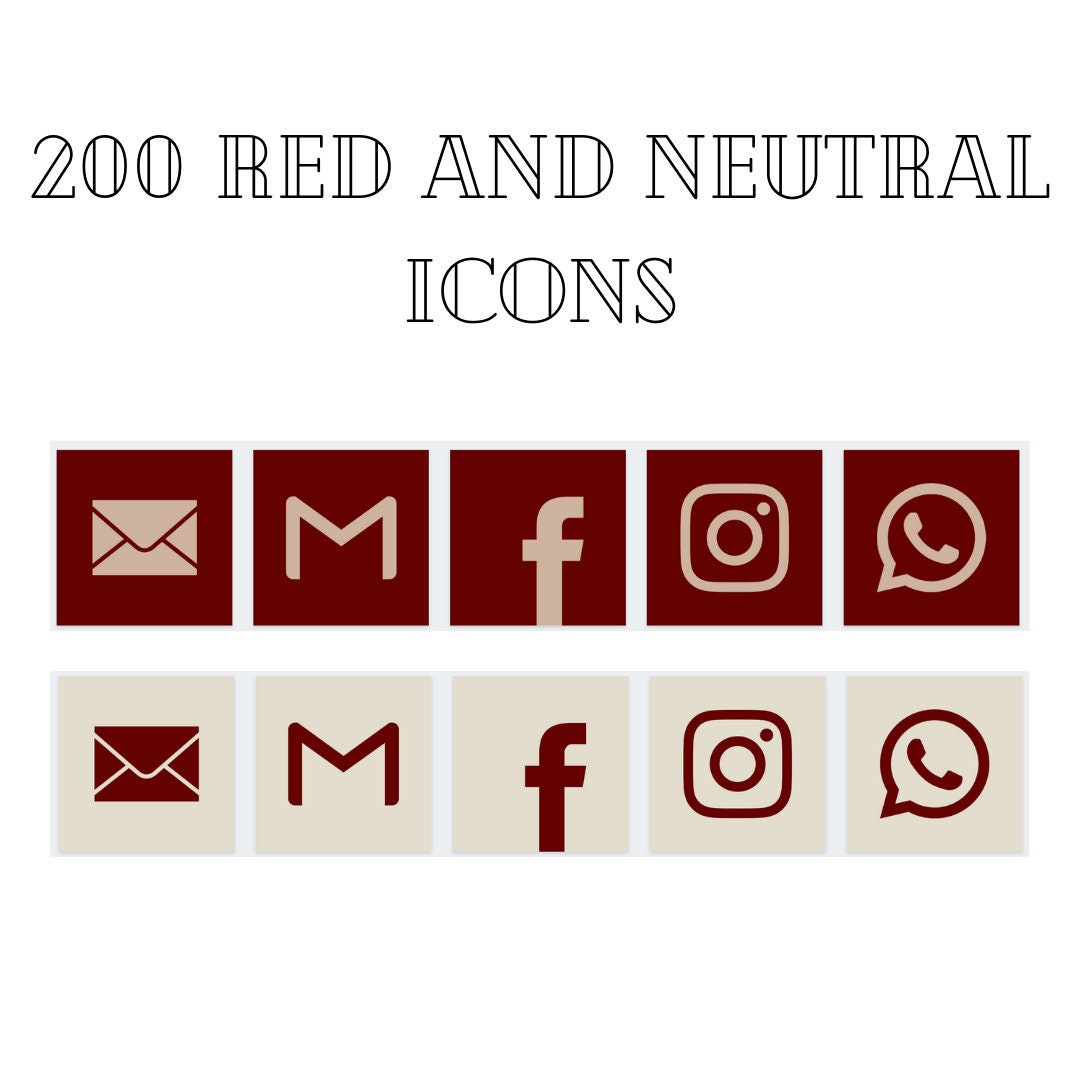 200 Red and Neutral Icons-ios 14 Red Icon Set-dark Red Ios 14 - Etsy