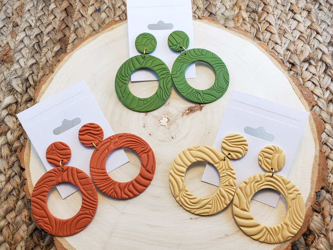 Earthy Color Dangle Clay Earrings| Fall Minimalist Earrings| Handmade ...