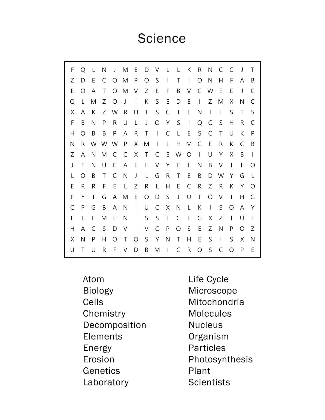 Science Word Search - Etsy