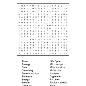 Science Word Search - Etsy