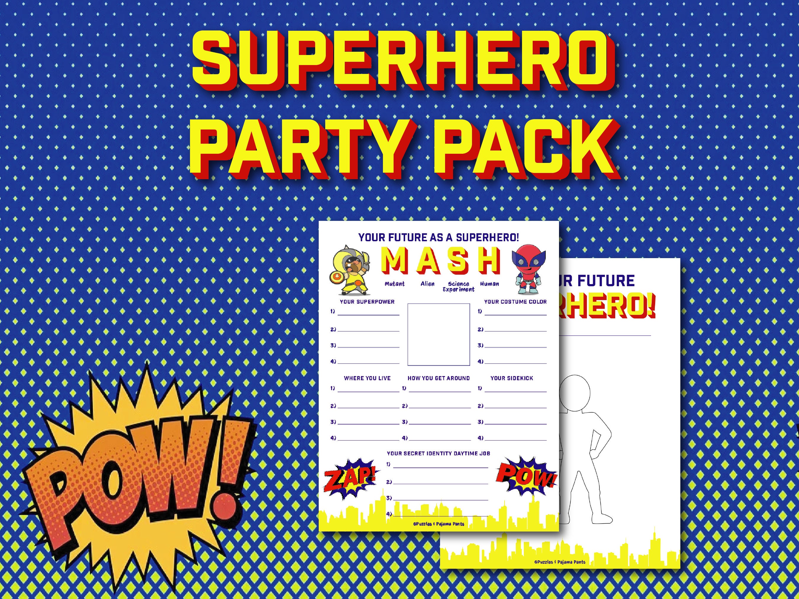 Superhero MASH Game Birthday Party Slumber Party Comics, Heroes ...