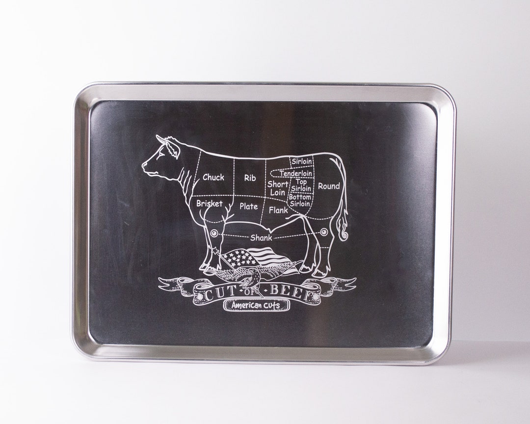 Engraved BBQ Butchers Cow Cut Grilling Accessory | Meat Prep Tray ...