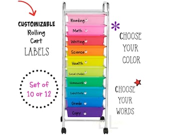 Custom Labels for Rainbow Rolling Cart - Drawer Labels Set of 10 - Etsy