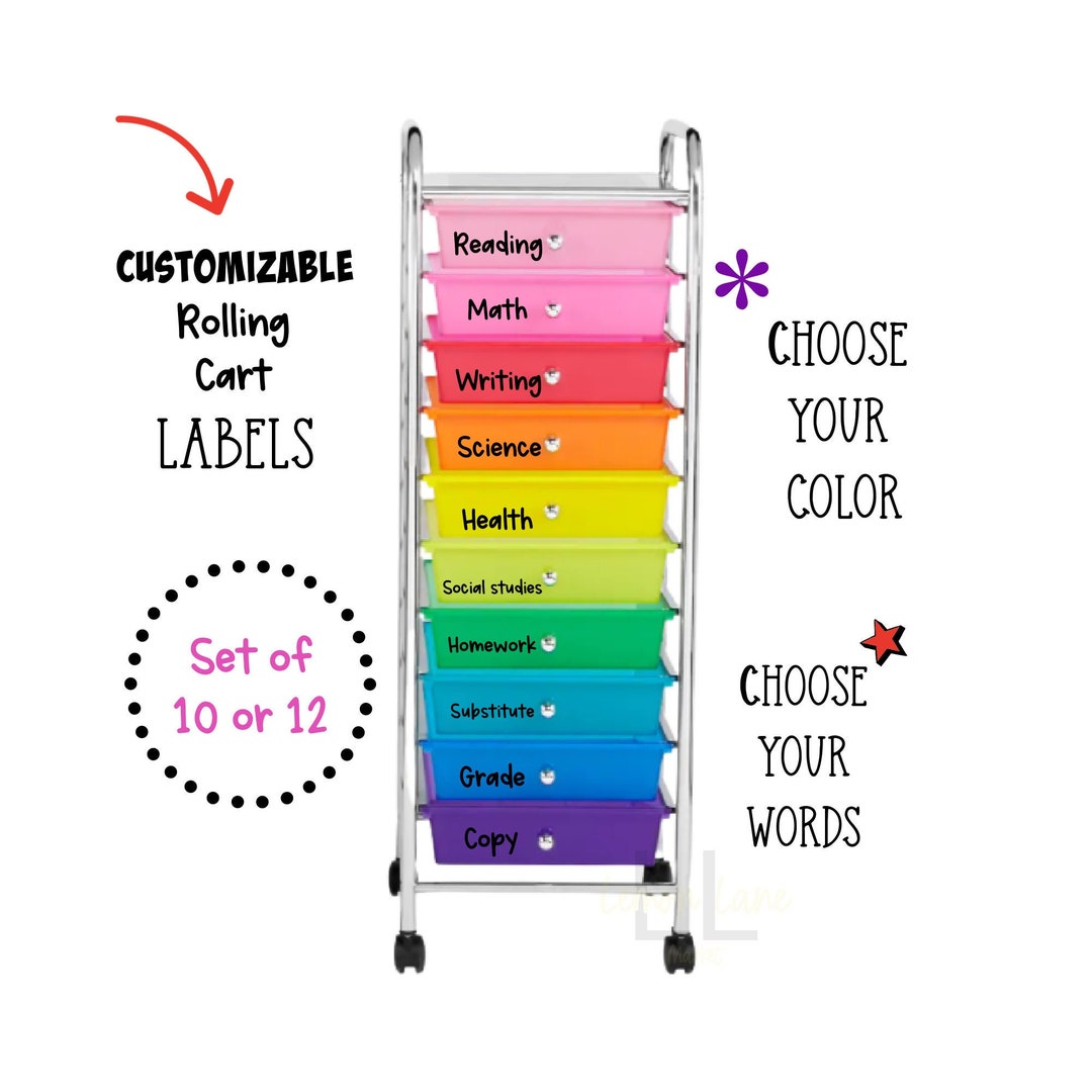 Rainbow Cart Labels for Teachers, Rolling Cart Drawer Labels, 10 or 12 ...