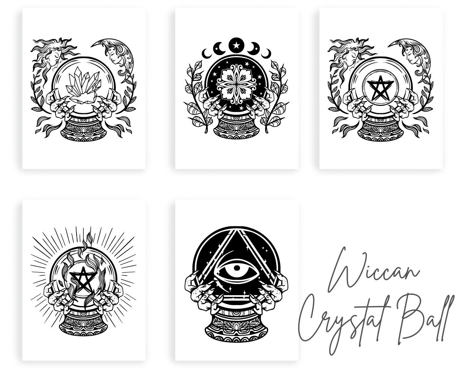 5 Wiccan Crystal Ball Coloring Pages Printable | Witchy Coloring Page ...