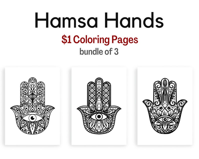 Hamsa Hands Printable Coloring Pages (3 Pages) A4 Size - Etsy