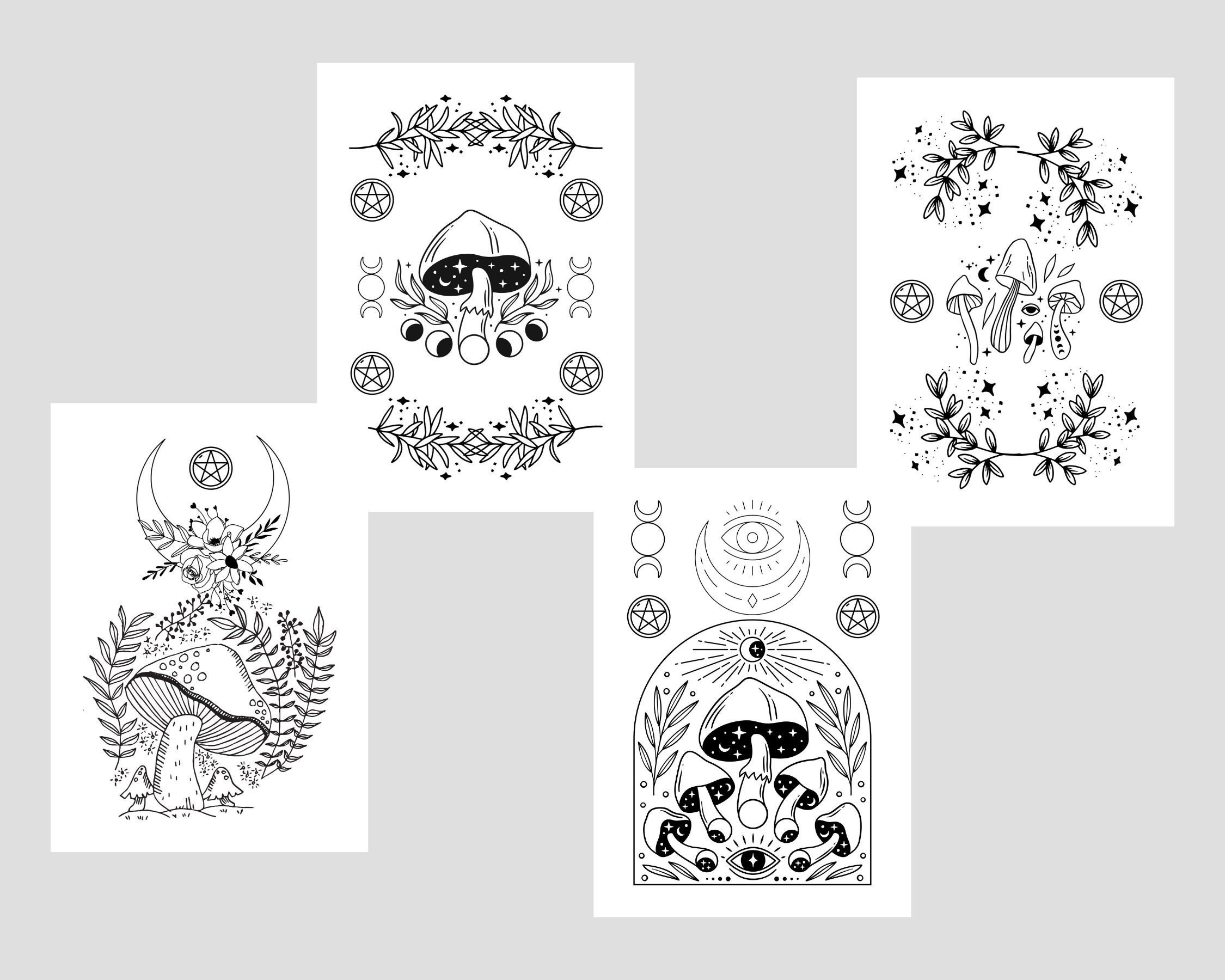 4 Magical Mushroom Coloring Pages | Printable PDF Instant Download ...