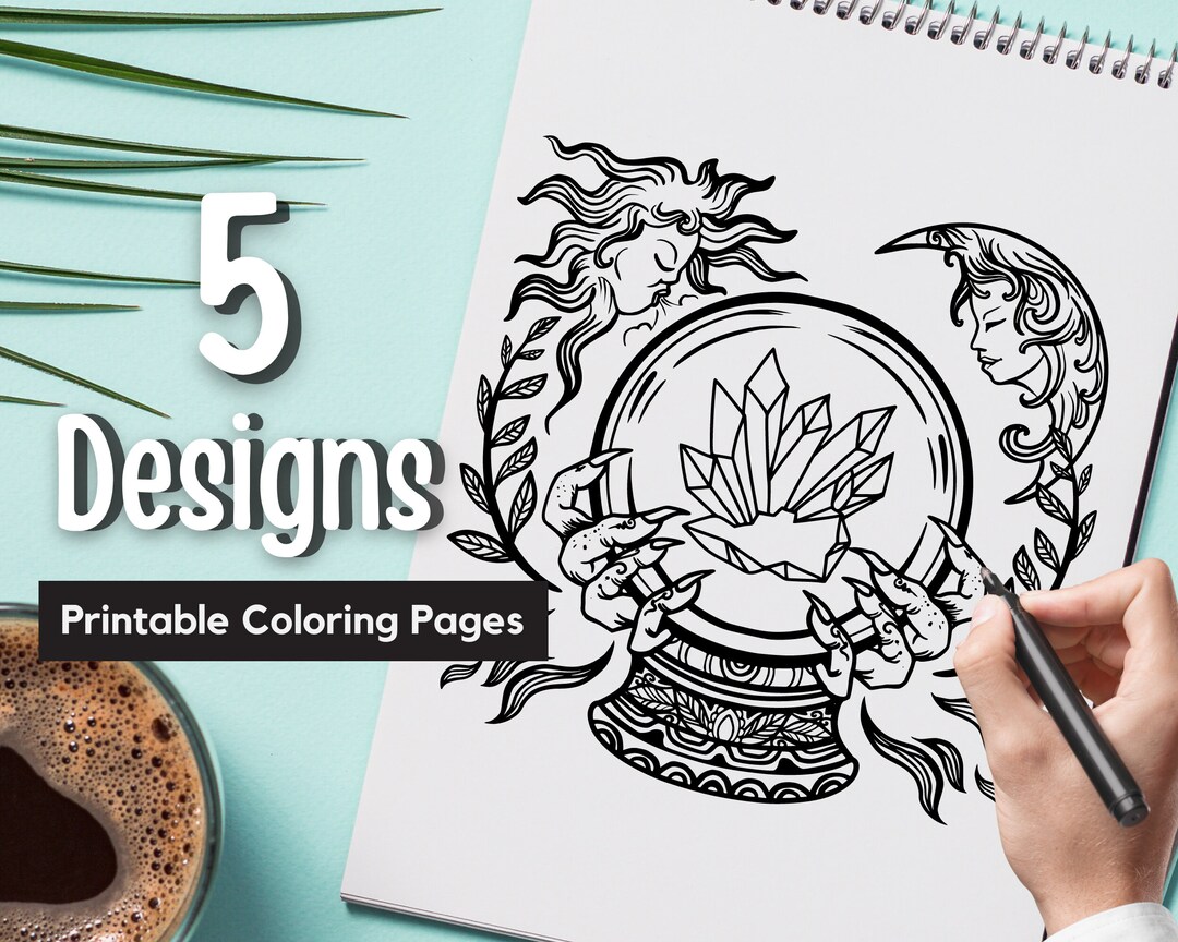 5 Wiccan Crystal Ball Coloring Pages Printable | Witchy Coloring Page ...