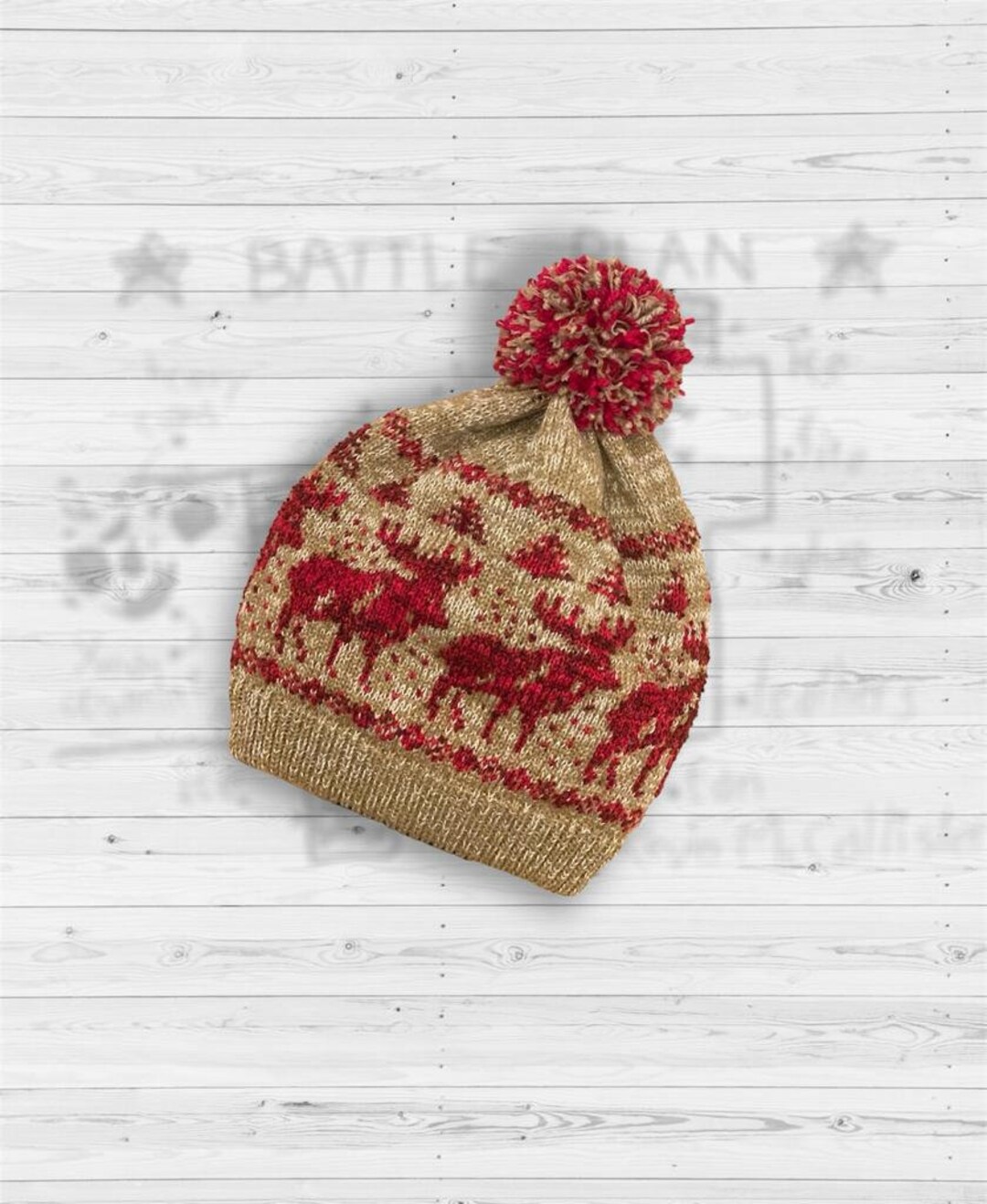 Machine Knitted Beanie UNISEX HAT With Moose - Etsy