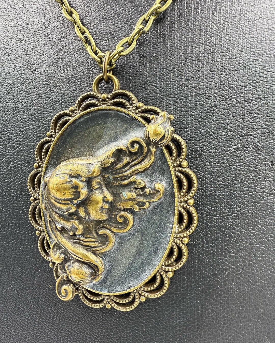 Goddess Woman Side Profile Brass and Resin Pendant Necklace - Etsy