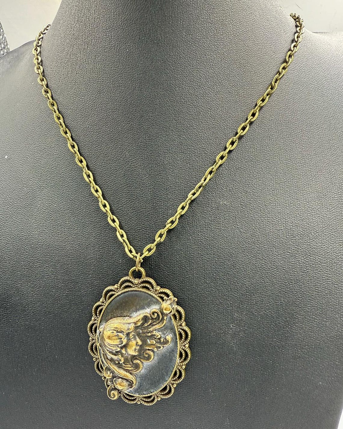 Goddess Woman Side Profile Brass and Resin Pendant Necklace - Etsy