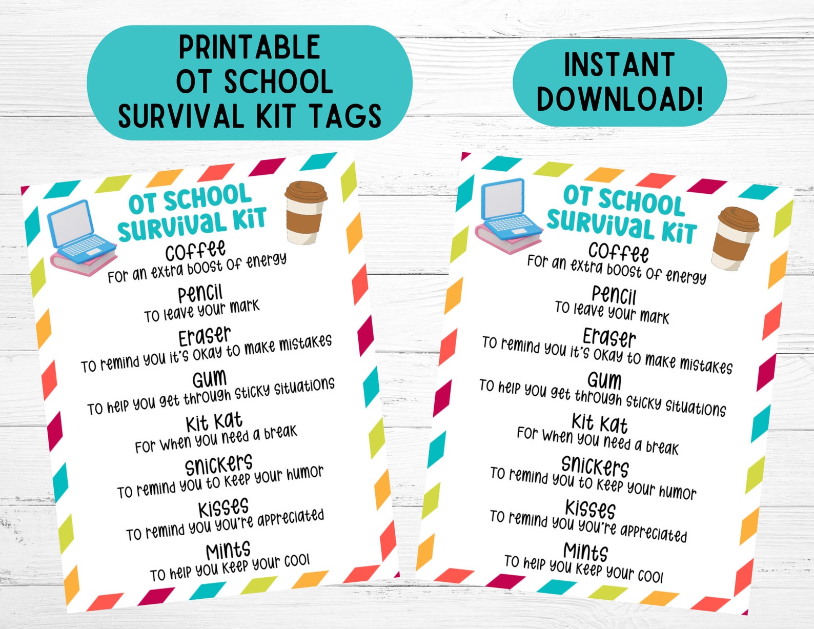 OT School Survival Kit Gift Tag Occupational Therapy Student Printable ...