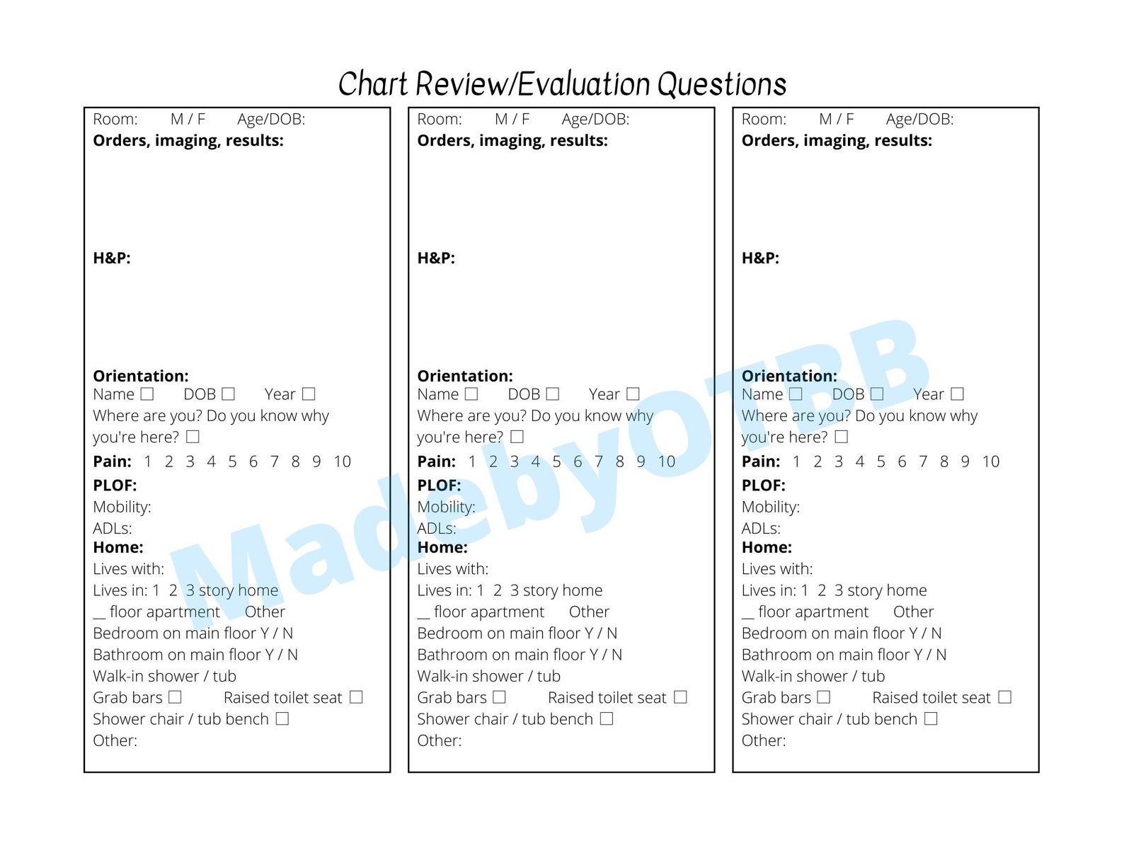 Chart Review and Evaluation Template for Acute Care Occupational ...