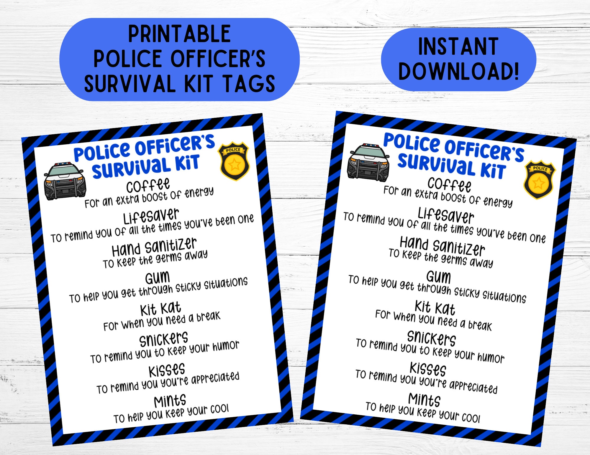 Police Survival Kit Gift Tag National Police Week Printable Police ...