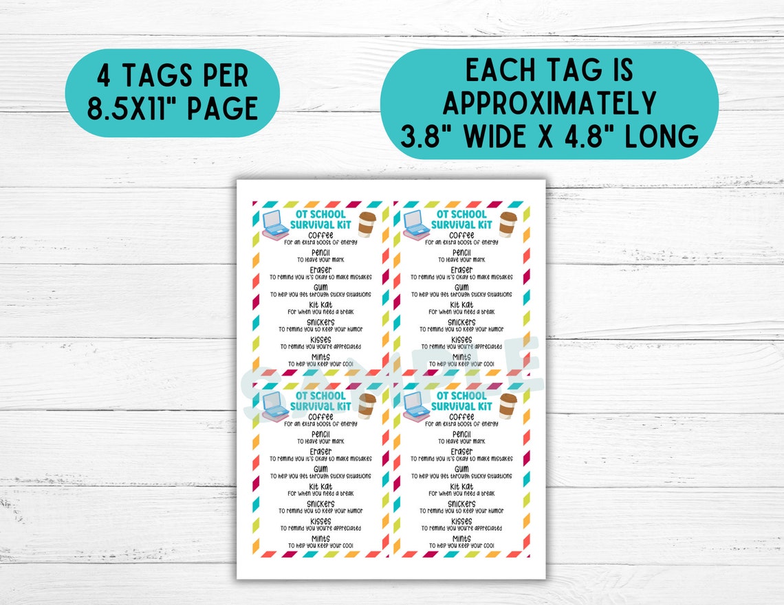 OT School Survival Kit Gift Tag Occupational Therapy Student Printable ...