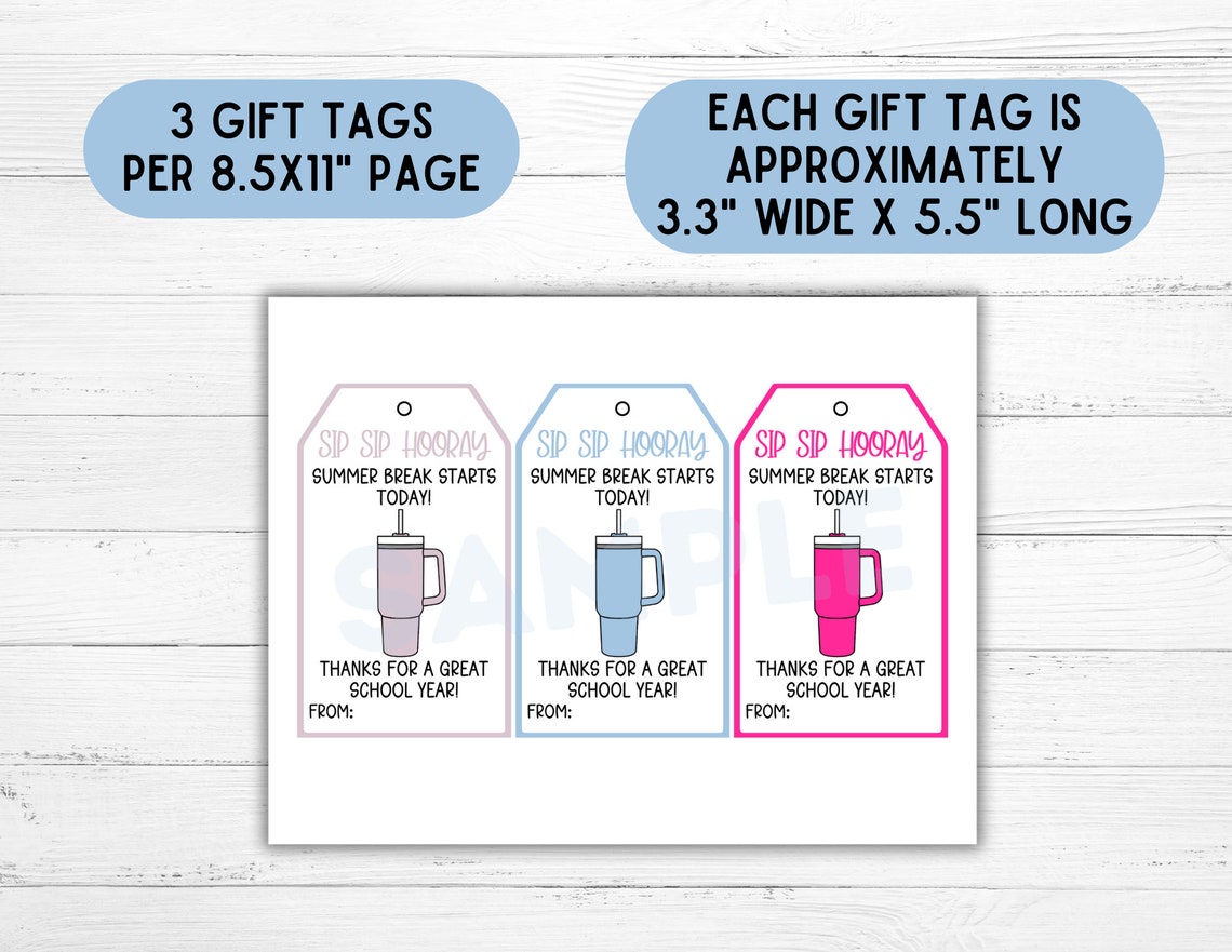Teacher Gift Tags Sip Sip Hooray Gift Tags Last Day of School Gift ...