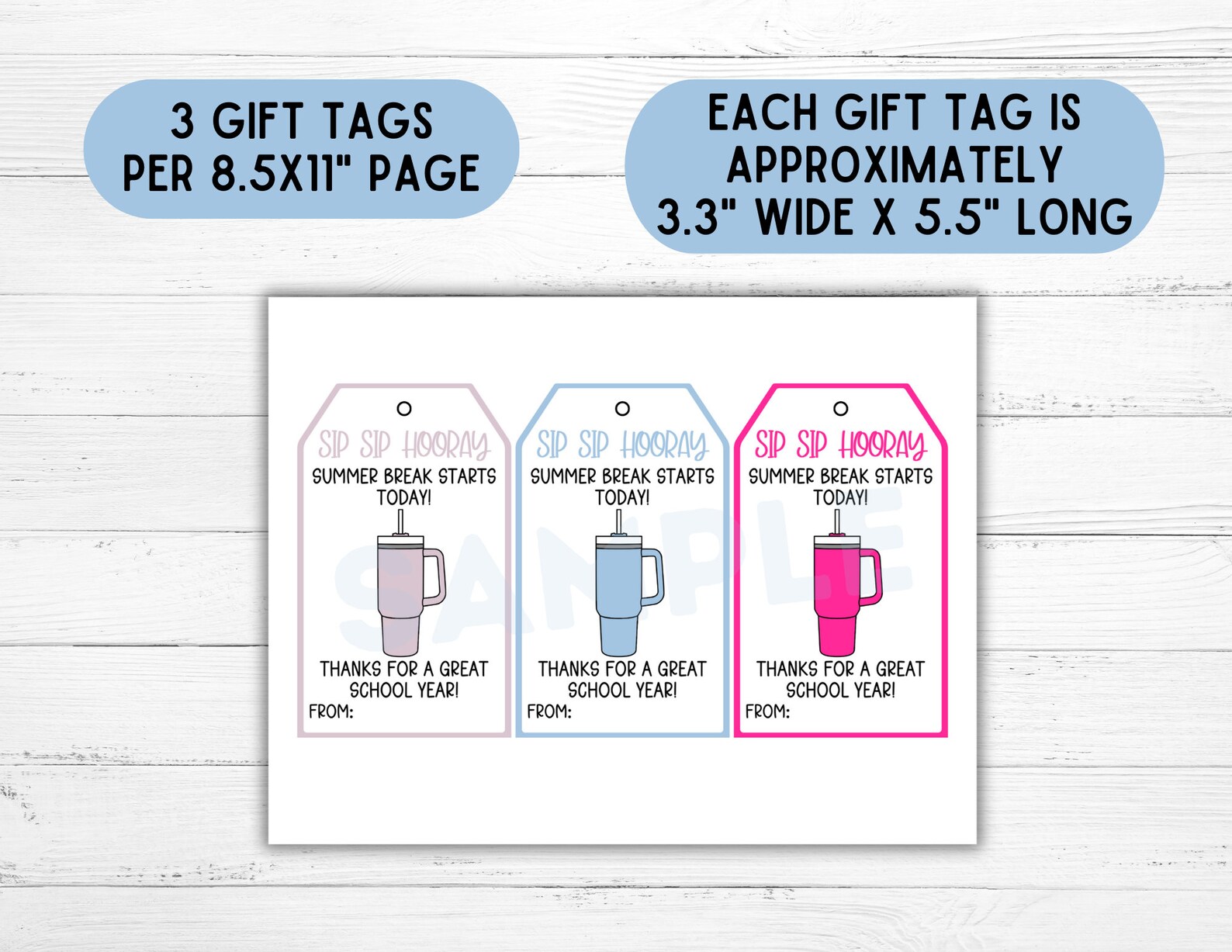 Teacher Gift Tags Sip Sip Hooray Gift Tags Last Day of School Gift ...