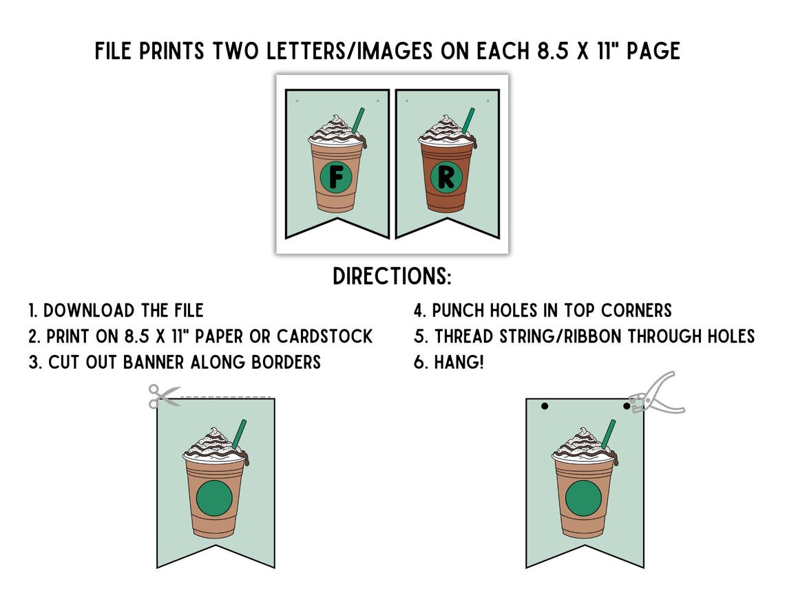 Frappe Birthday Banner Printable Frappuccino Birthday Party Decorations ...