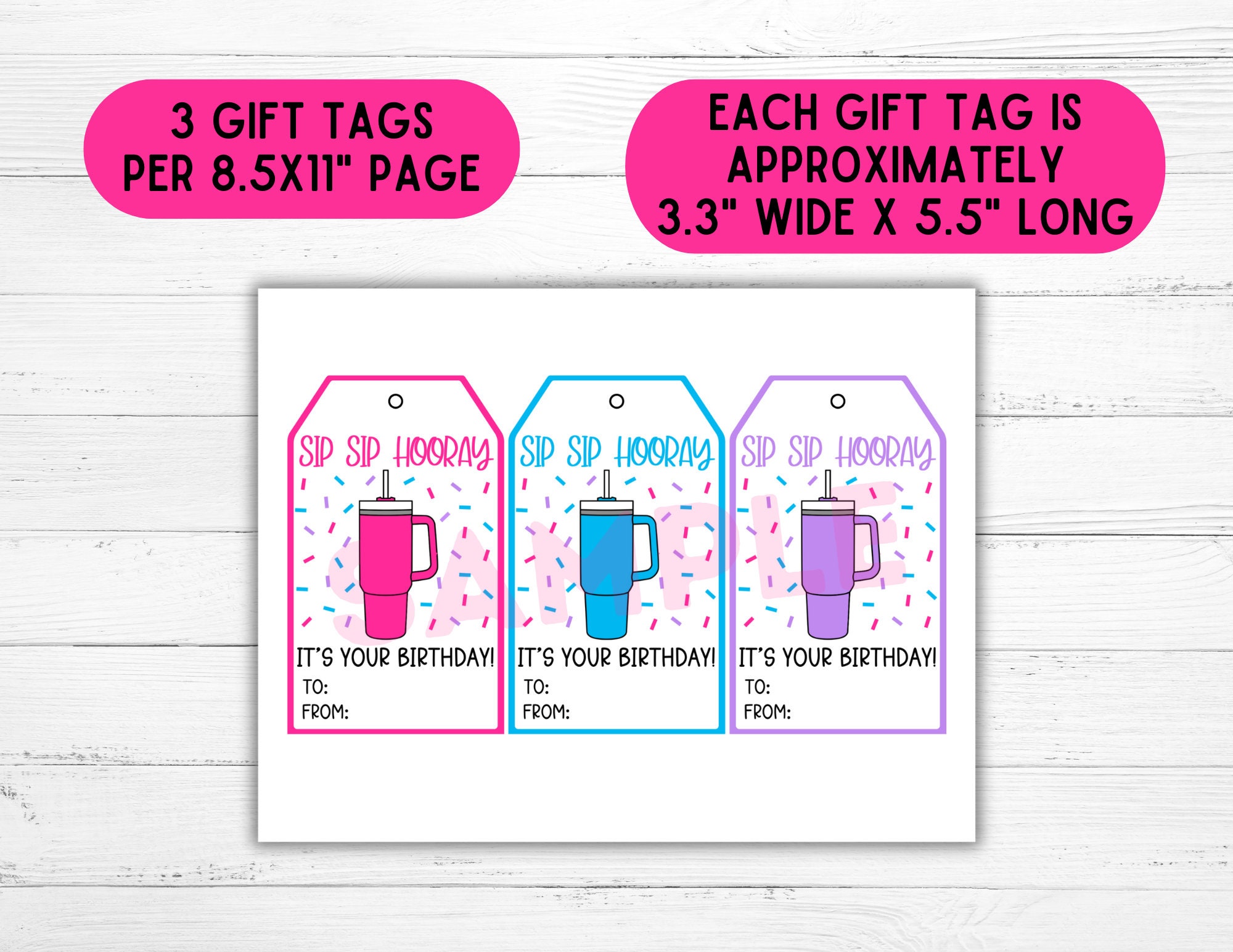 Birthday Tumbler Gift Tags Sip Sip Hooray Gift Tags Birthday Gift ...