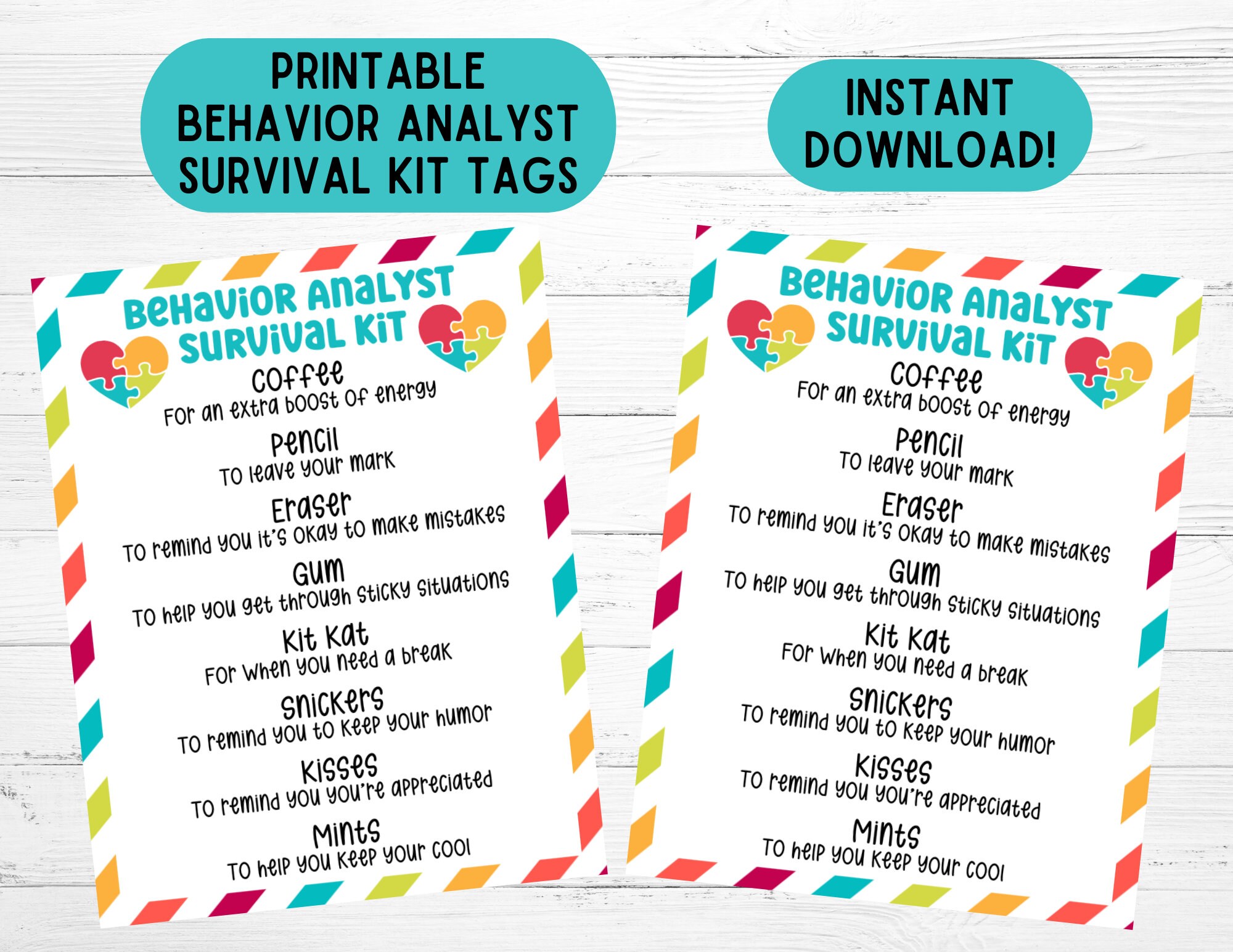 BCBA Survival Kit Gift Tag Behavior Analysis Day Printable Behavior ...