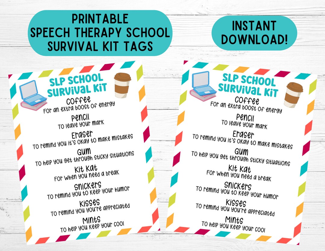 SLP School Survival Kit Gift Tag Speech Therapy Student Printable SLP ...