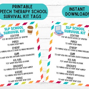 SLP School Survival Kit Gift Tag Speech Therapy Student Printable SLP ...