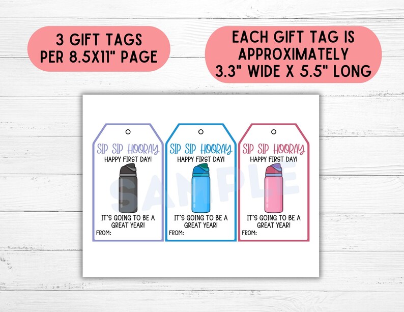 Teacher Gift Tags Sip Sip Hooray Gift Tags First Day of School Gift ...