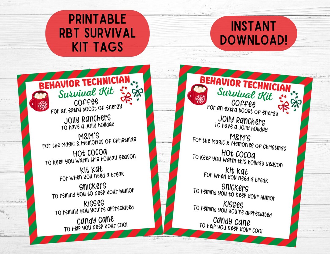 RBT Survival Kit Gift Tag Behavior Analysis Christmas Printable ...