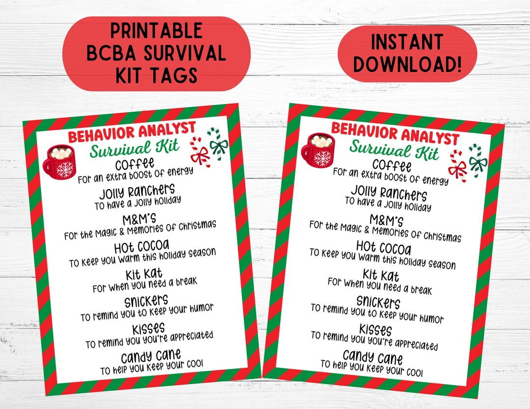 BCBA Survival Kit Gift Tag Behavior Analysis Christmas Printable ...