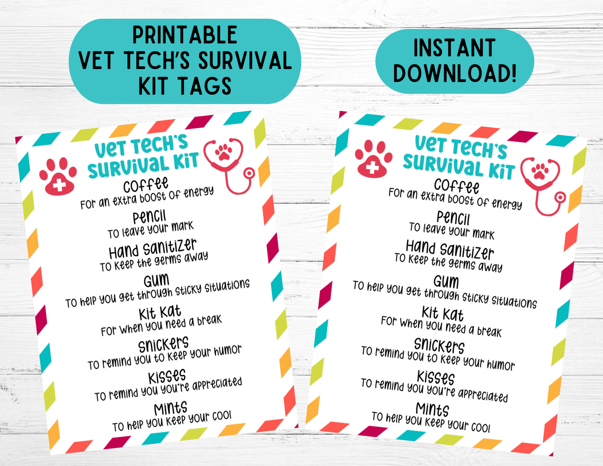 Vet Tech Survival Kit Gift Tag Veterinary Technician Printable Vet Tech ...