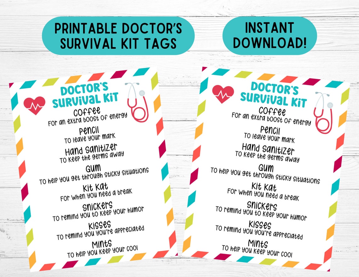 Doctor Survival Kit Gift Tag Doctor's Day Printable Cards Doctor's Day ...