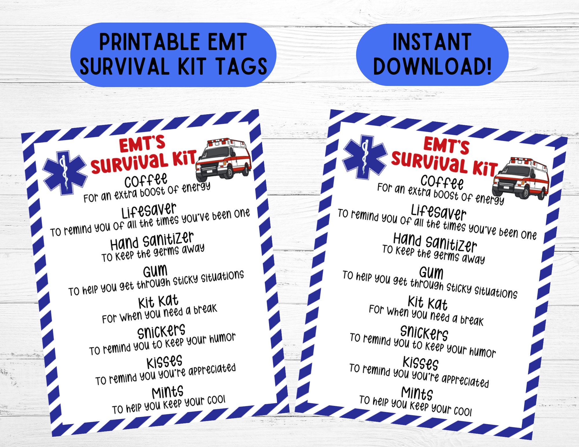 EMT Survival Kit Gift Tag National EMS Week Printable EMT Appreciation ...