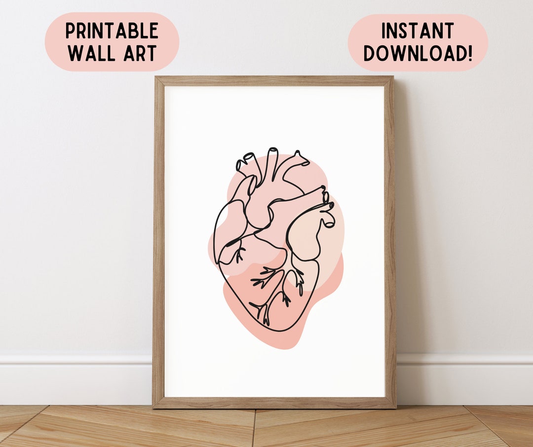 Heart Wall Art Boho Heart Line Art Cardiology Printable Art Cardiac ...