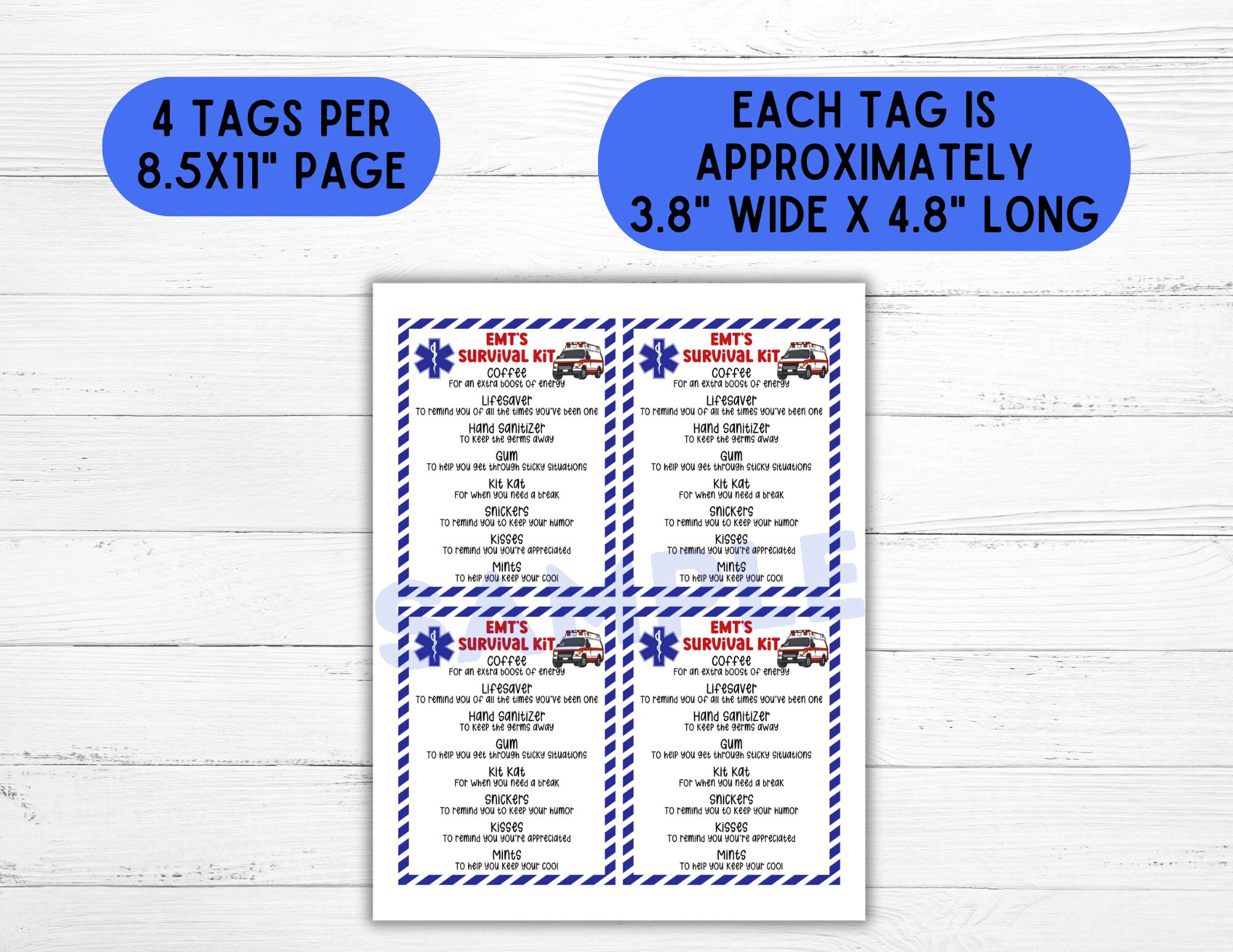 EMT Survival Kit Gift Tag National EMS Week Printable EMT Appreciation ...