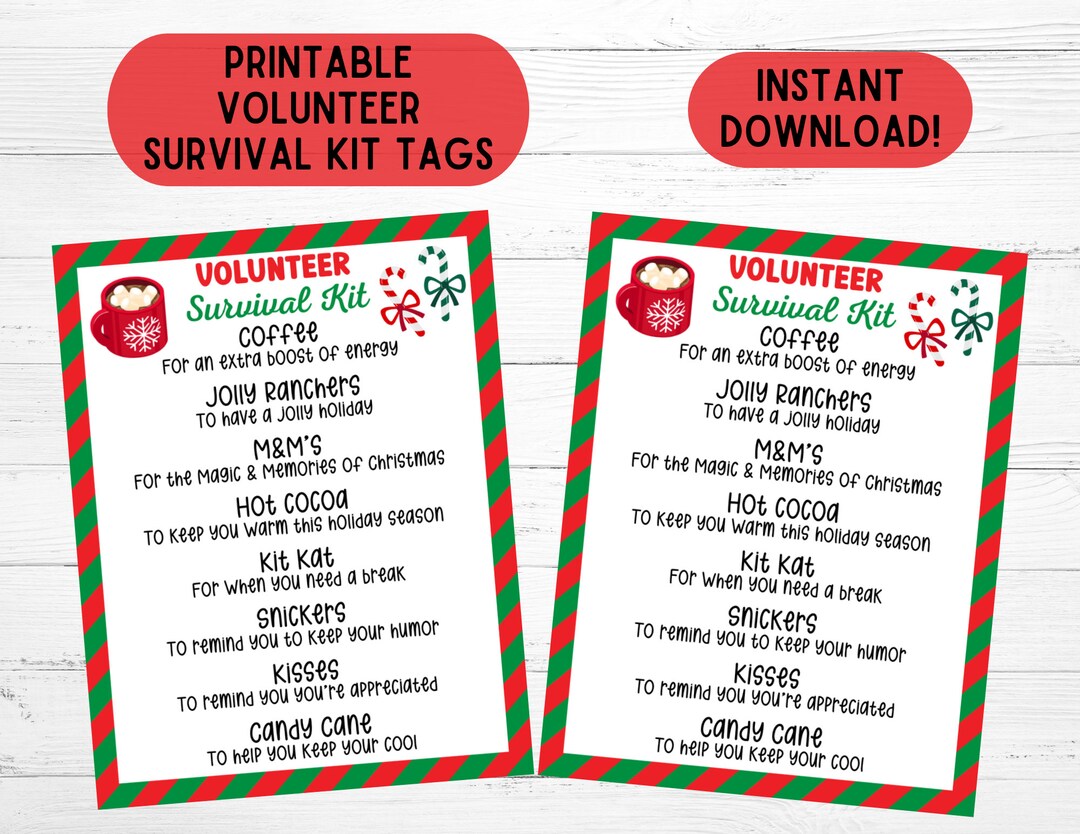 Volunteer Survival Kit Gift Tag Volunteers Christmas Gift Printable ...