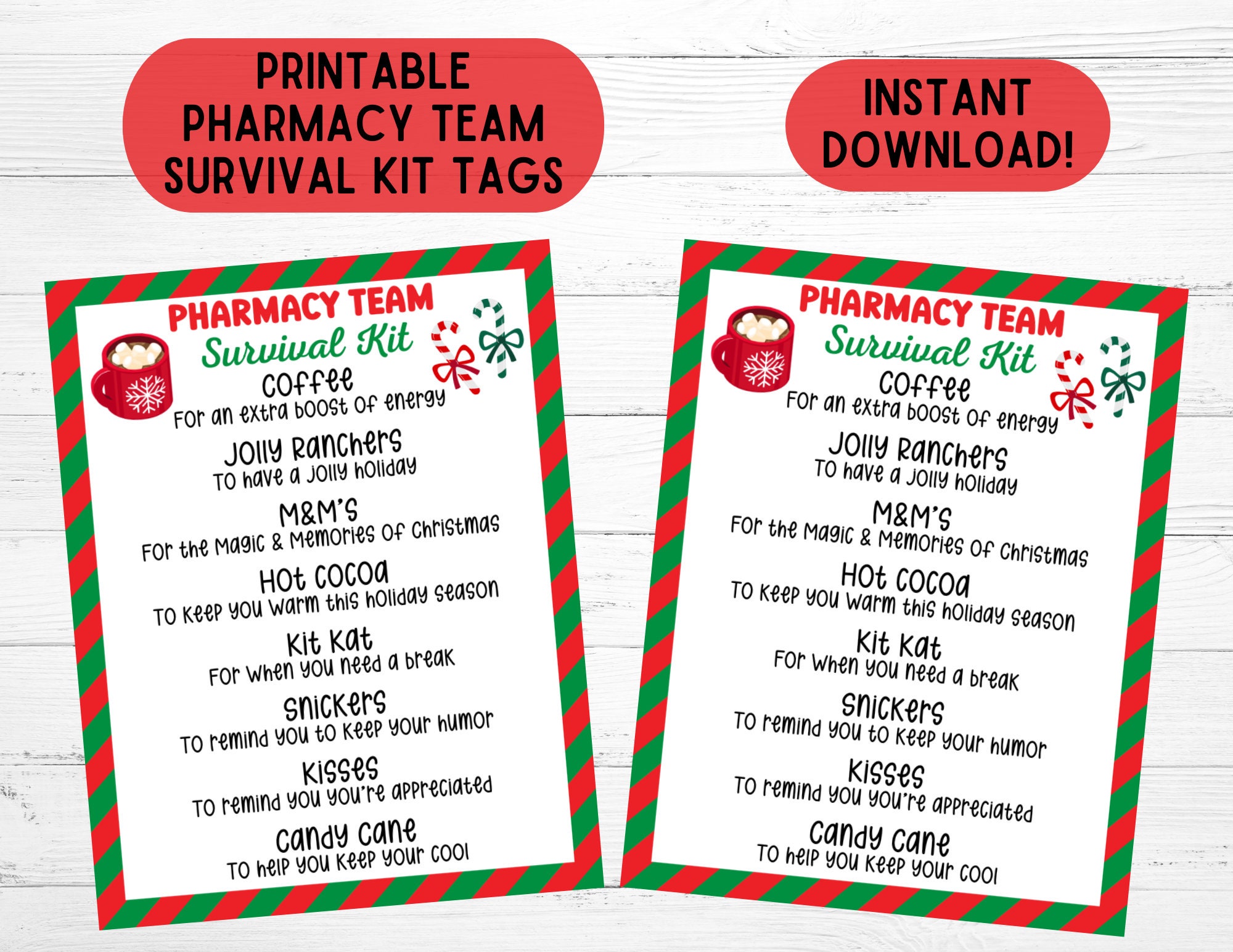 Pharmacy Survival Kit Gift Tag Pharmacy Team Christmas Gift Printable ...