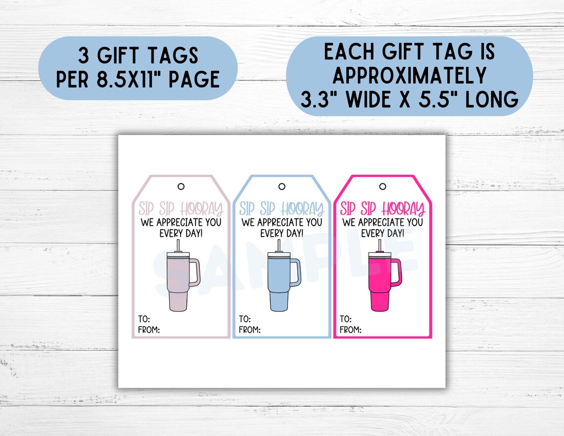 Sip Sip Hooray Appreciation Gift Tags Printable Gift Tags for Teachers ...