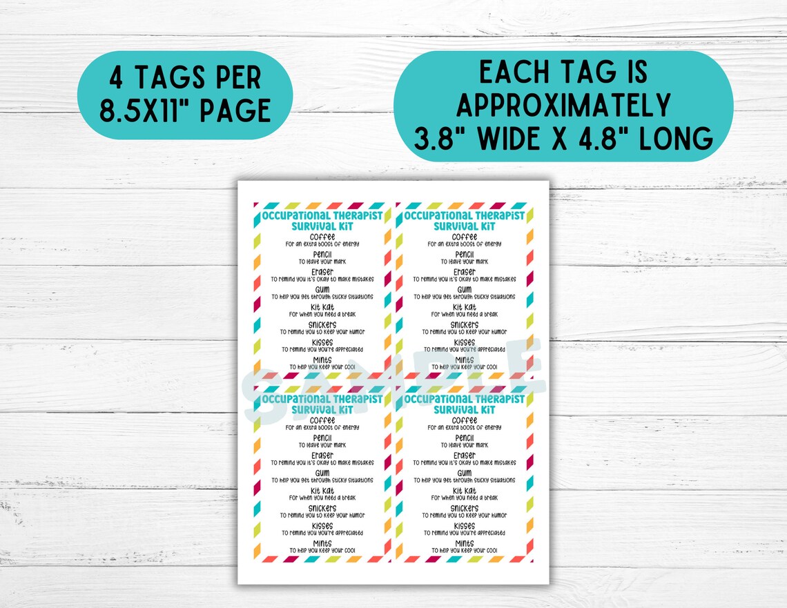 OT Survival Kit Gift Tag Occupational Therapy Month Printable OT Month ...