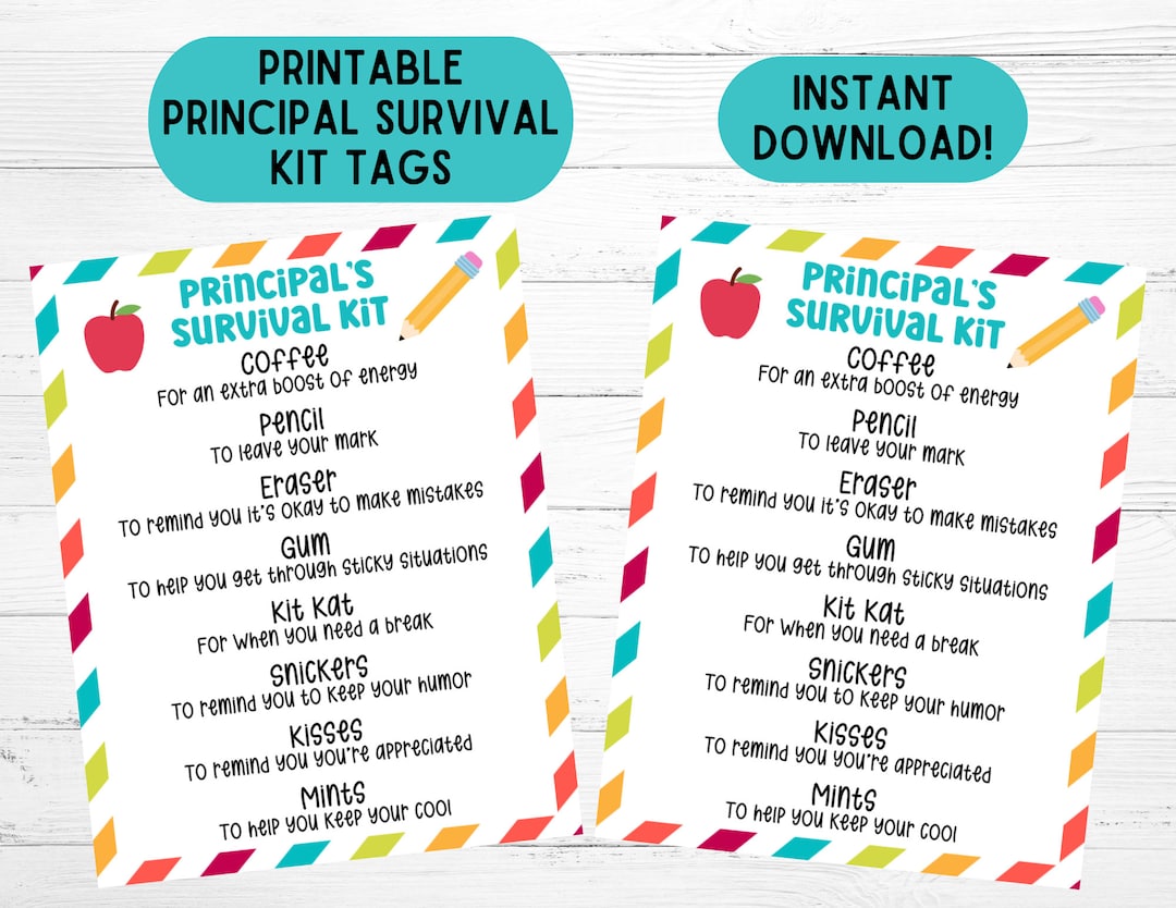 Principal Survival Kit Gift Tag School Principals' Day Printable Cards ...