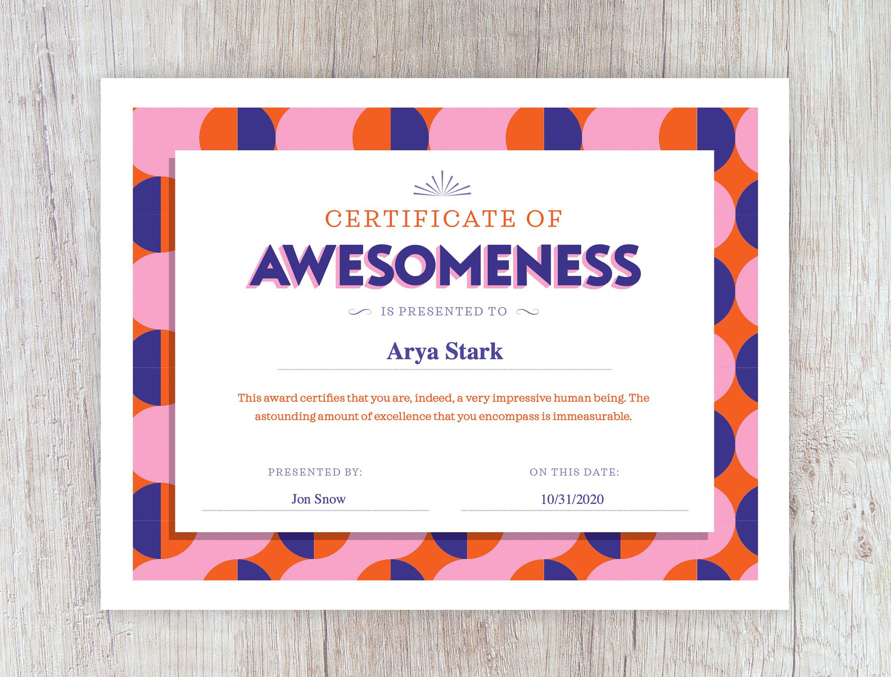 Certificate Of Awesomeness Template
