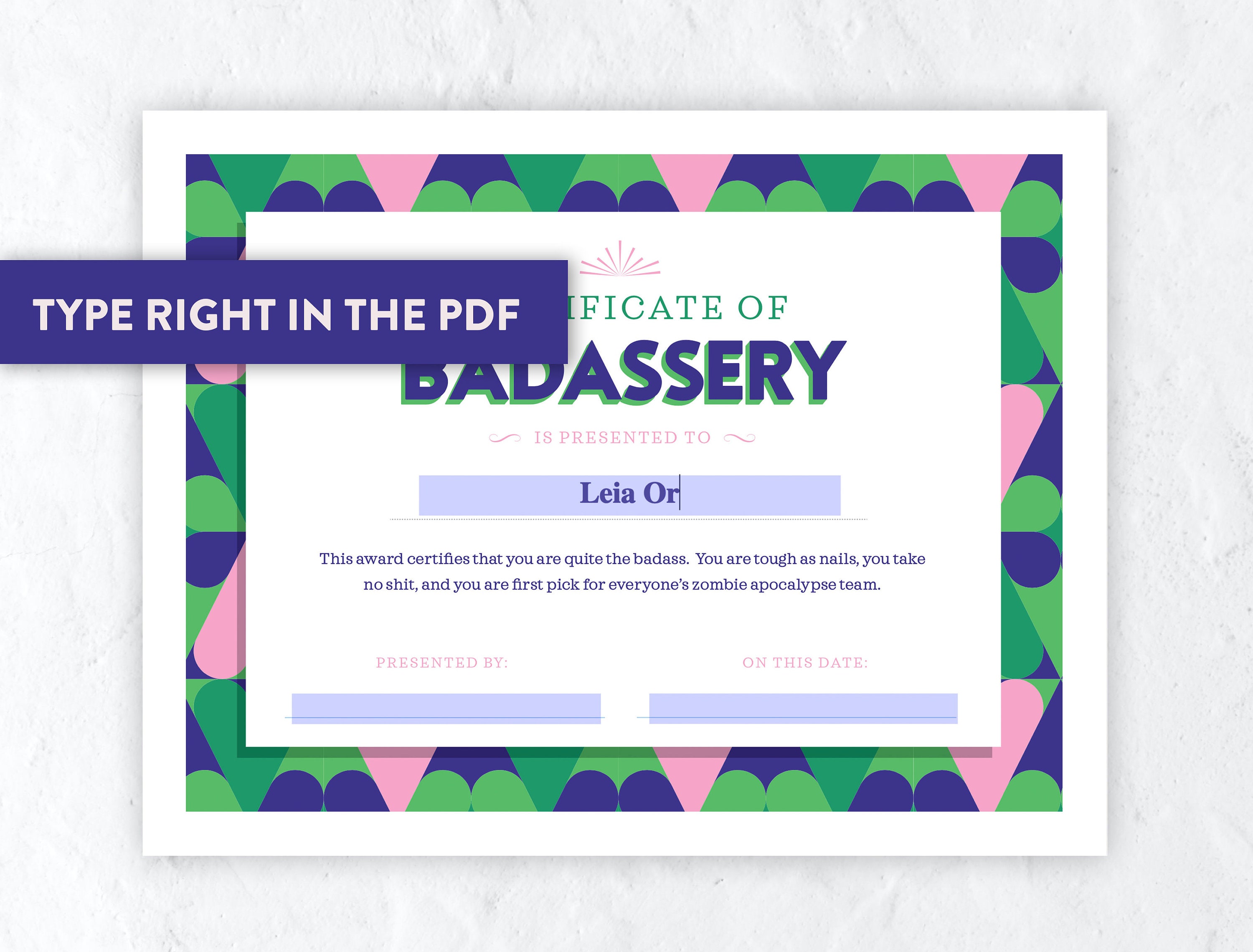 Certificate of Badassery Printable Editable PDF - Etsy