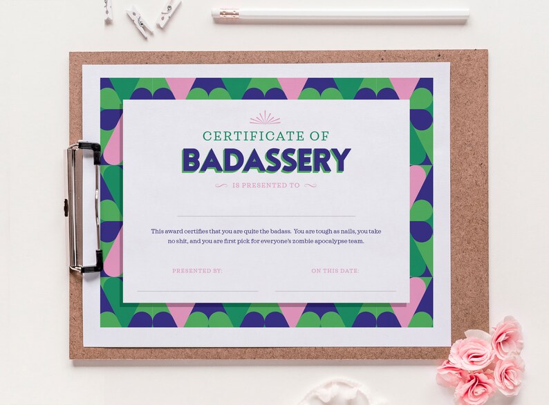 Certificate of Badassery Printable Editable PDF - Etsy