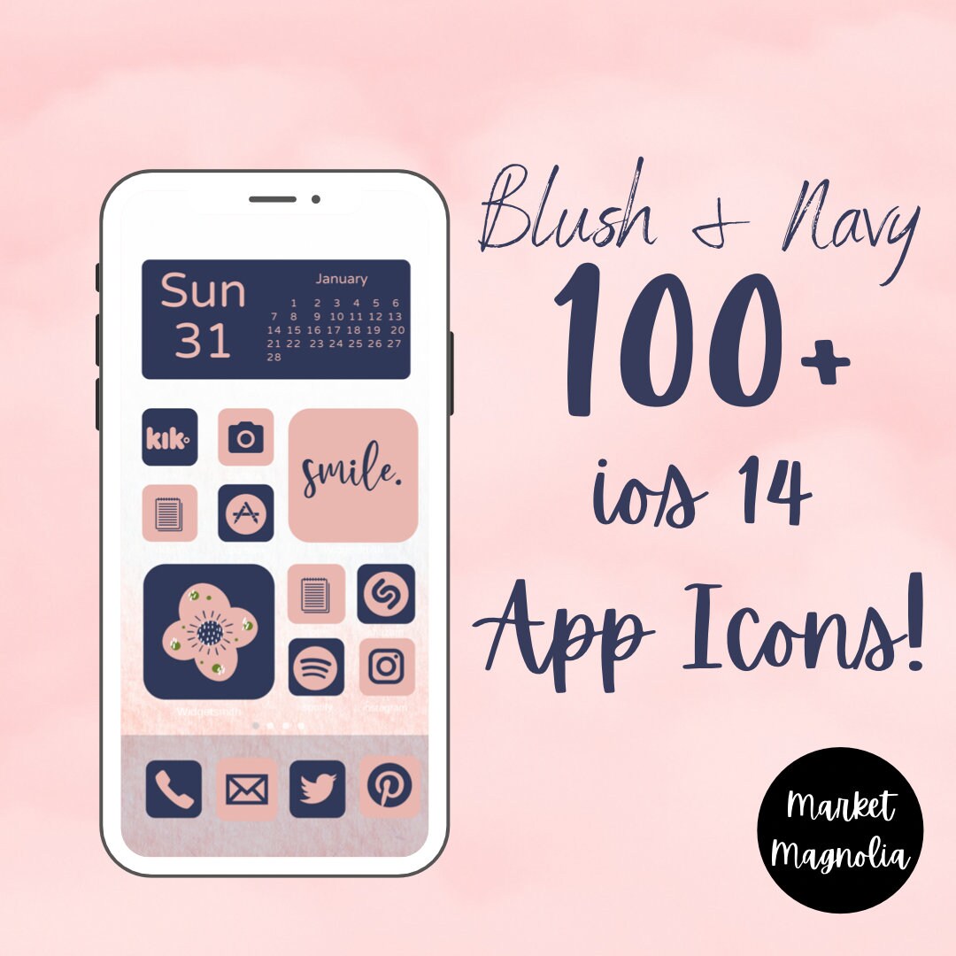 Blush & Navy | Ios 14 Icons | Ios Icon Aesthetic Home Screen | Ios 14 ...