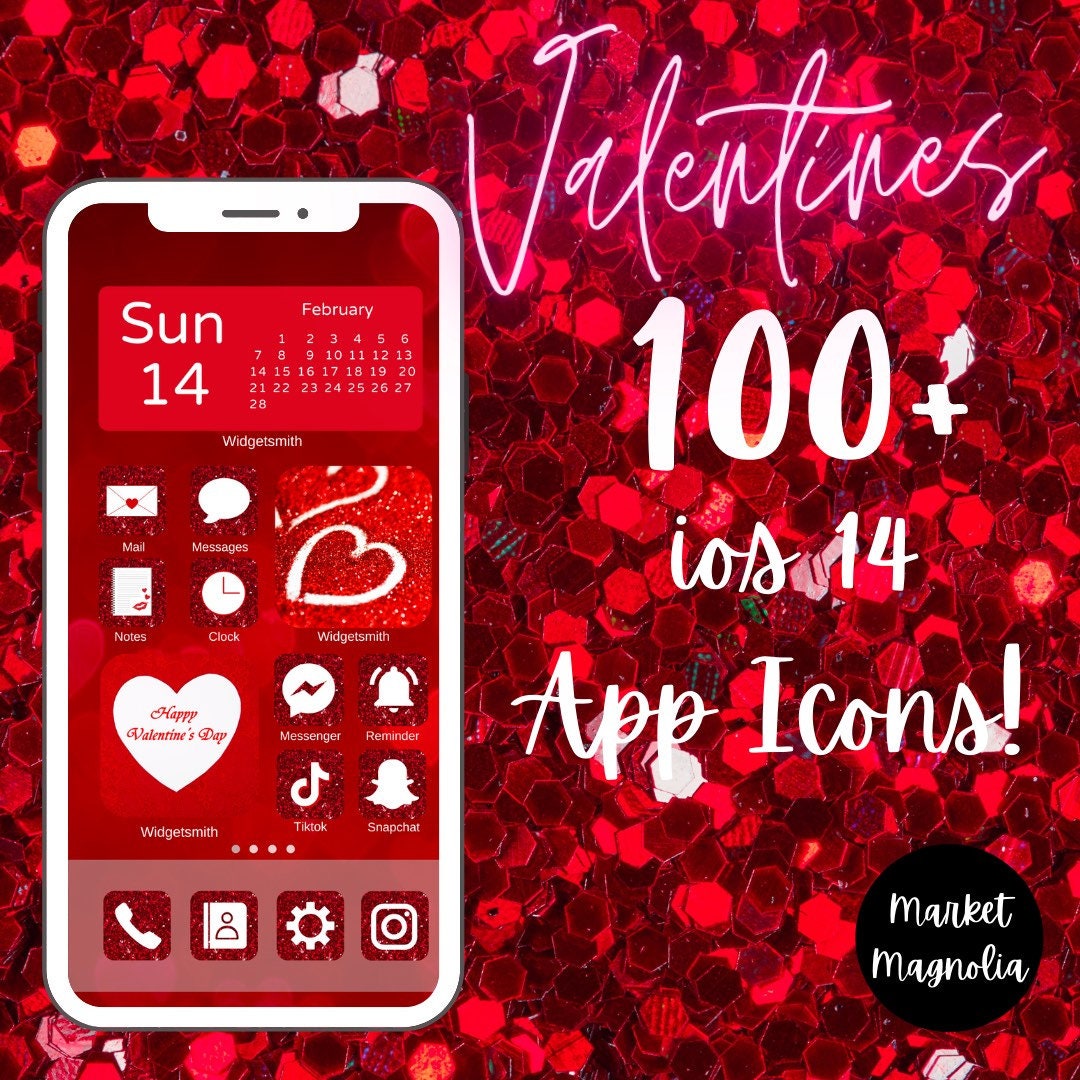 Valentines Red Glitter | Valentines Ios App Icons | Ios App Aesthetics ...