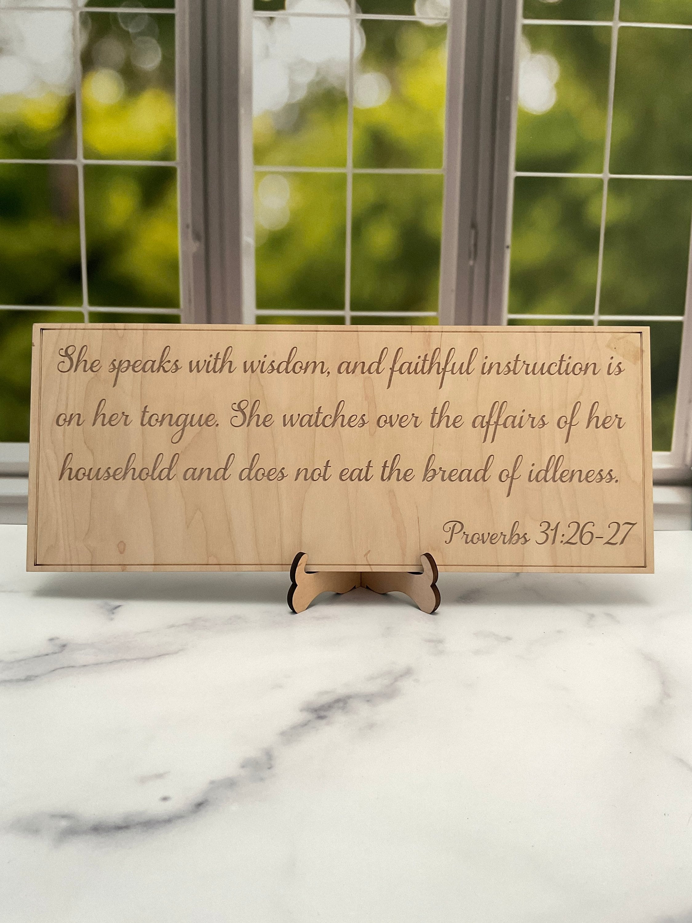 Laser Engraved Wood Sign With Proverbs 31:26-27 Bible Verse Christian ...